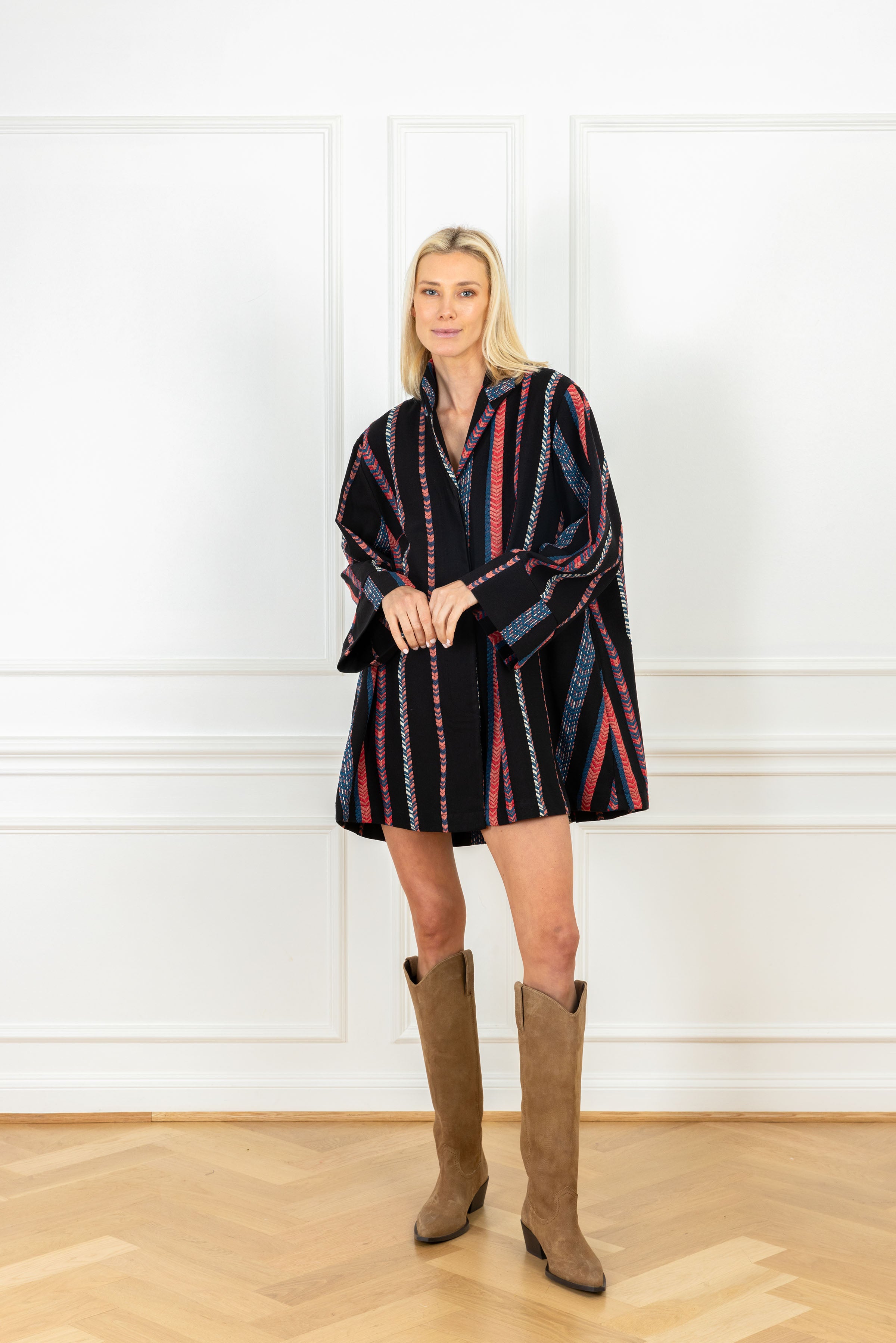 Aztec Stripe Mini Dress Coat – La Vie Style House